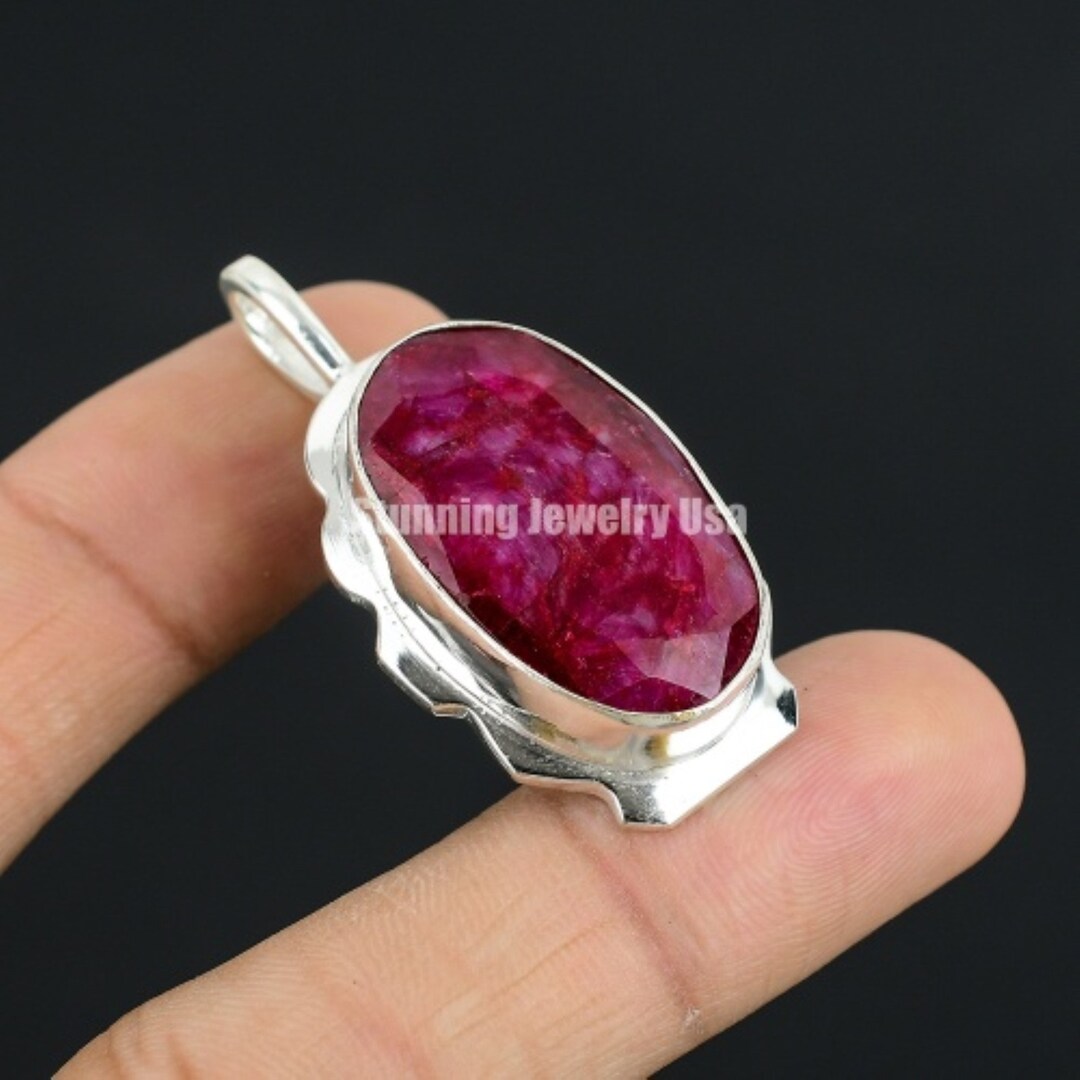 Kashmir Ruby Gemstone Pendant 925 Sterling Silver Pendant Ruby Handmade ...