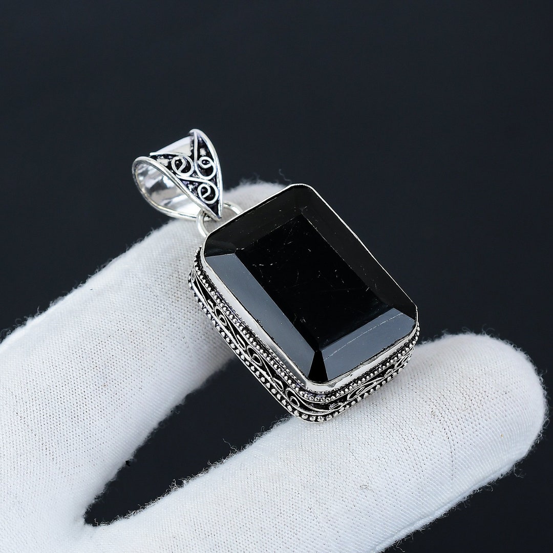 Black Spinel Gemstone Handmade 925 Sterling Silver Antique Pendant ...