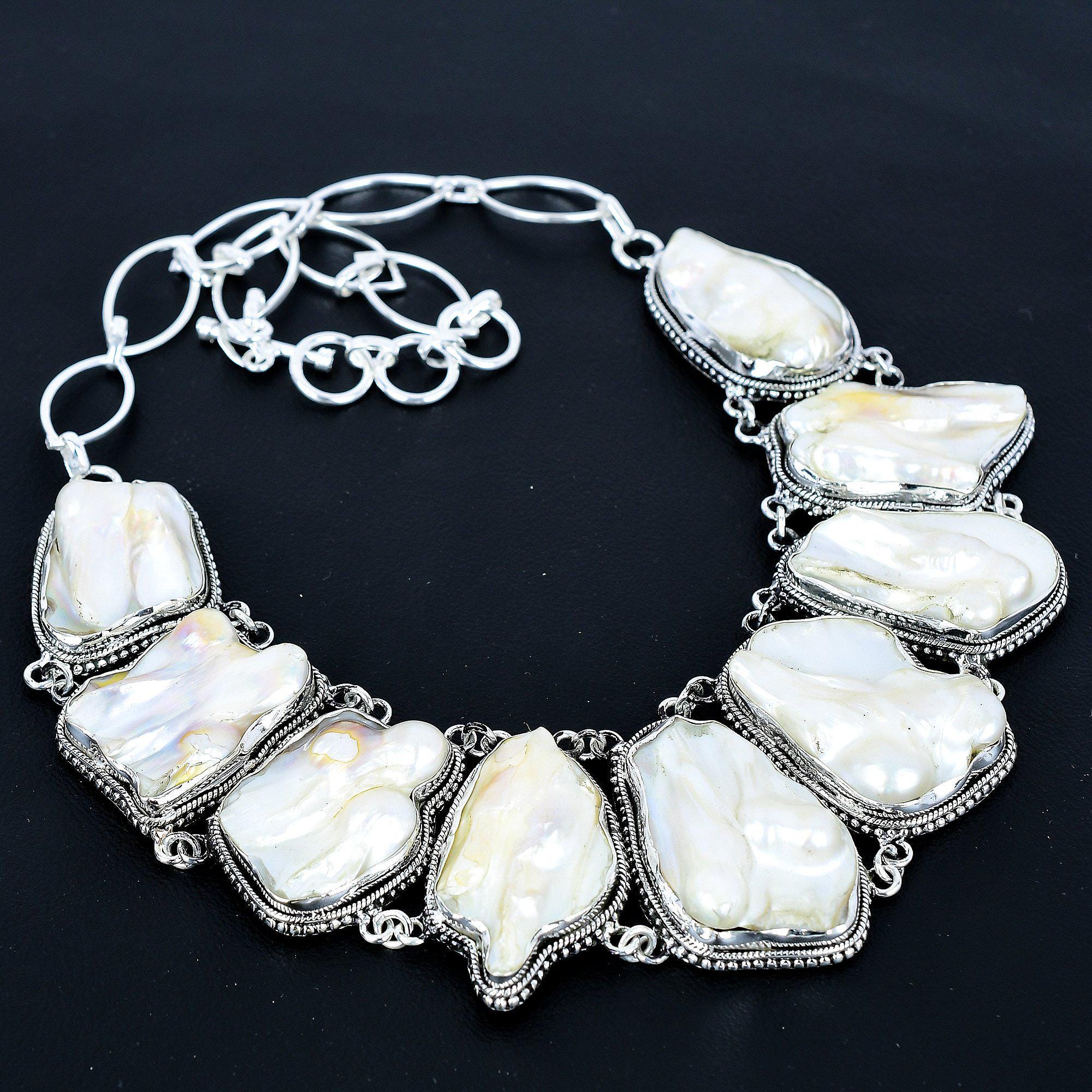 Luxury Unique Bold Baroque Natural Pearl 925 Sterling Silver Necklace ...