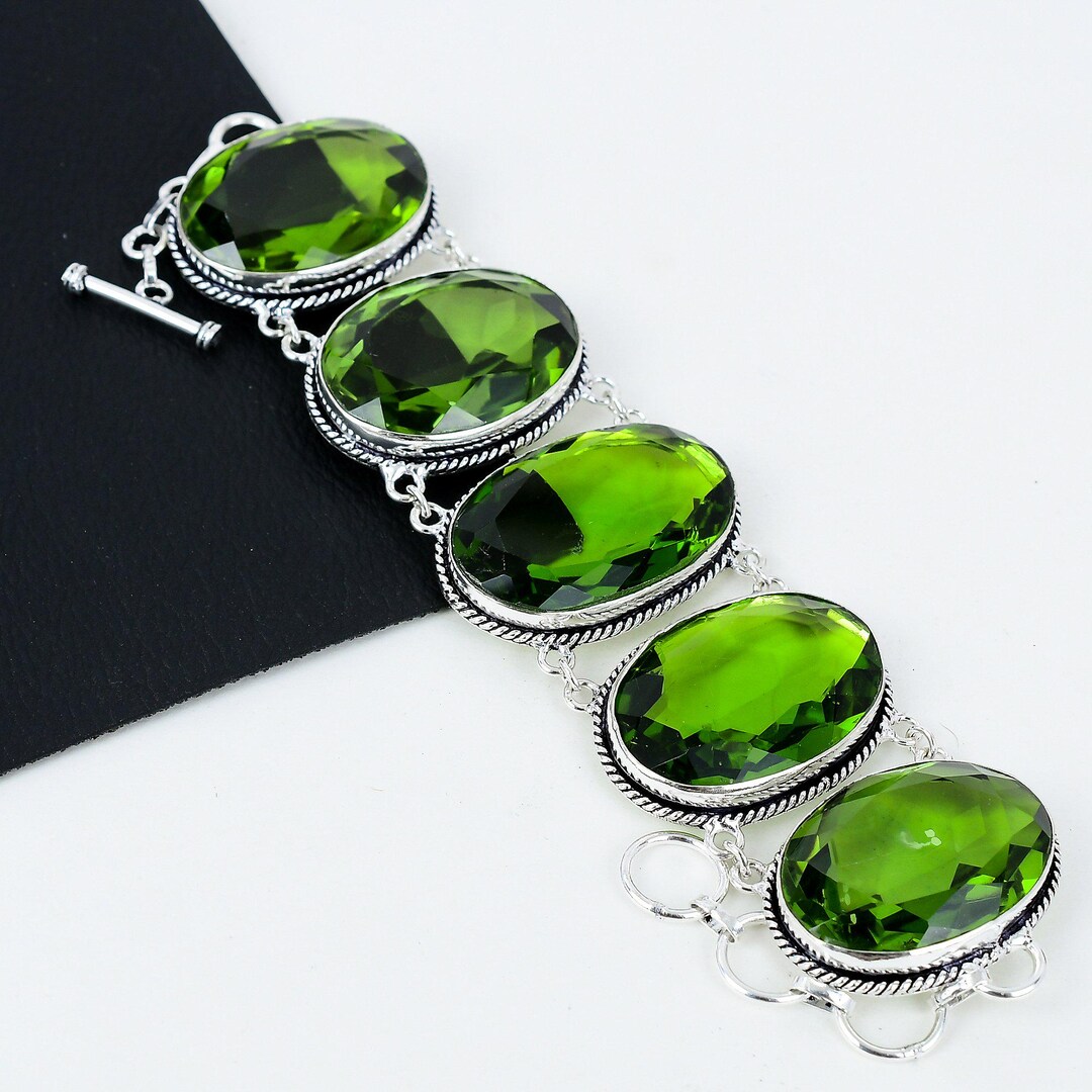 Peridot Gemstone Handmade 925 Sterling Silver Bracelet 925 Stamped ...