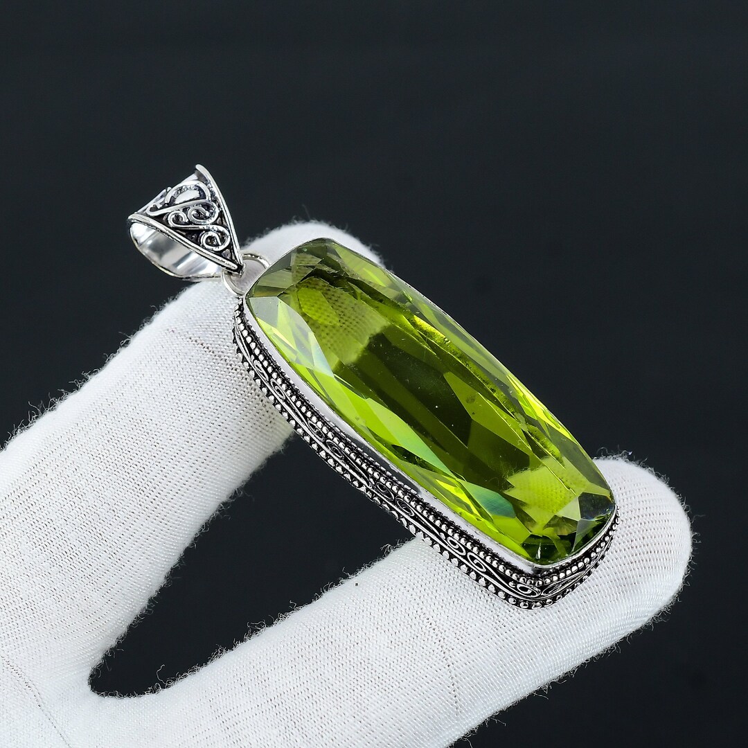 Long Peridot Gemstone Necklace, Peridot 925 Sterling Silver Jewelry ...