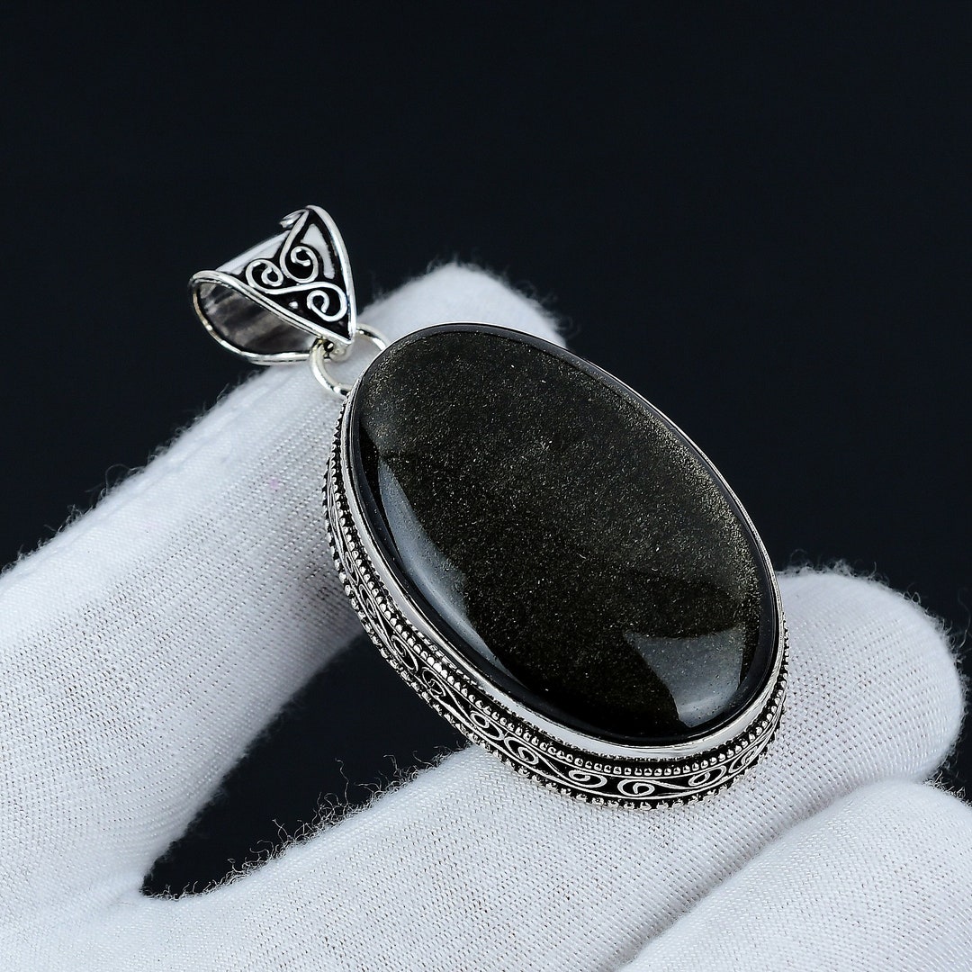 Silver Sheen Obsidian Pendant, 925 Sterling Silver Pendant, Silver ...