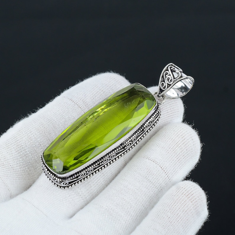 Long Peridot Gemstone Necklace Peridot 925 Sterling Silver - Etsy