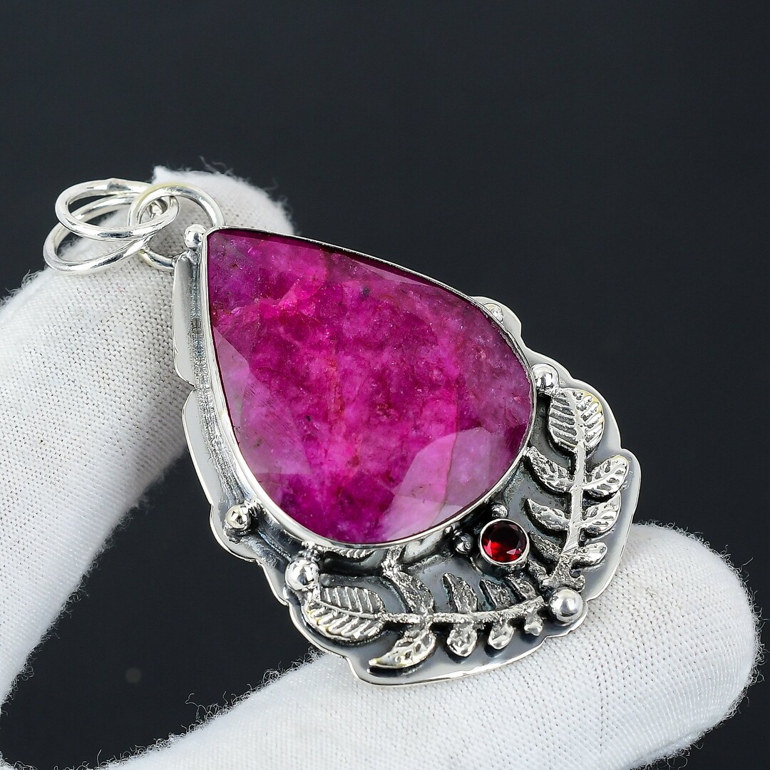 Kashmir Ruby, Red Garnet Gemstone Pendant, 925 Sterling Silver Jewelry Pendant, Handmade Pendant ...