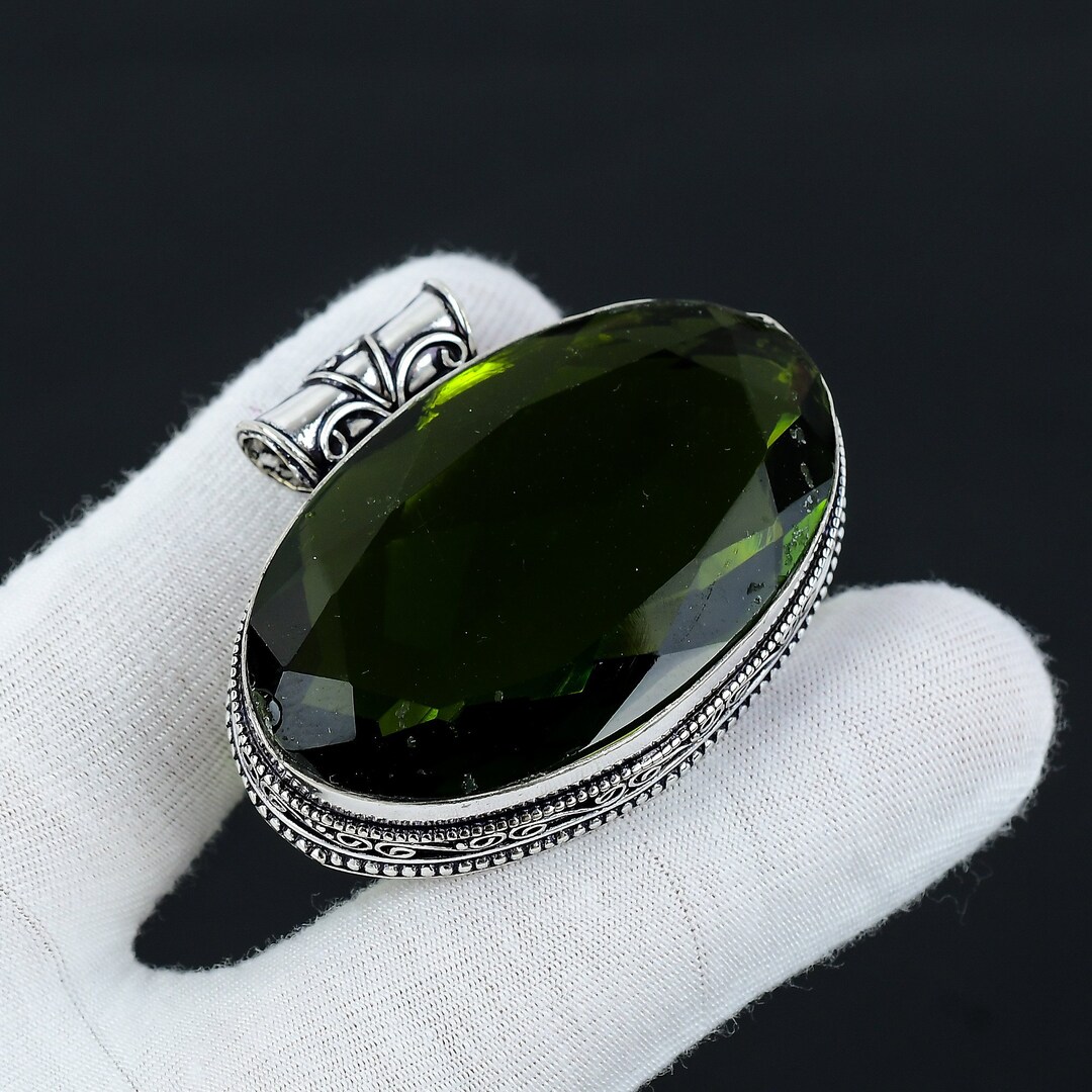 Chrome Diopside Gemstone Silver Antique Pendant, 925 Sterling Silver ...