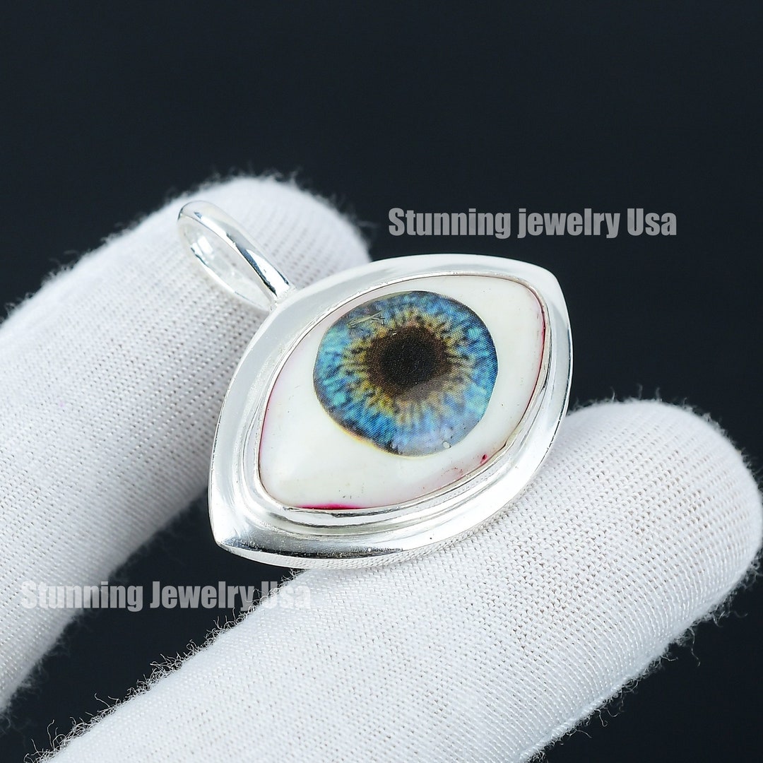 Light Blue Human Eye Gemstone Handmade 925 Sterling Silver Pendant ...