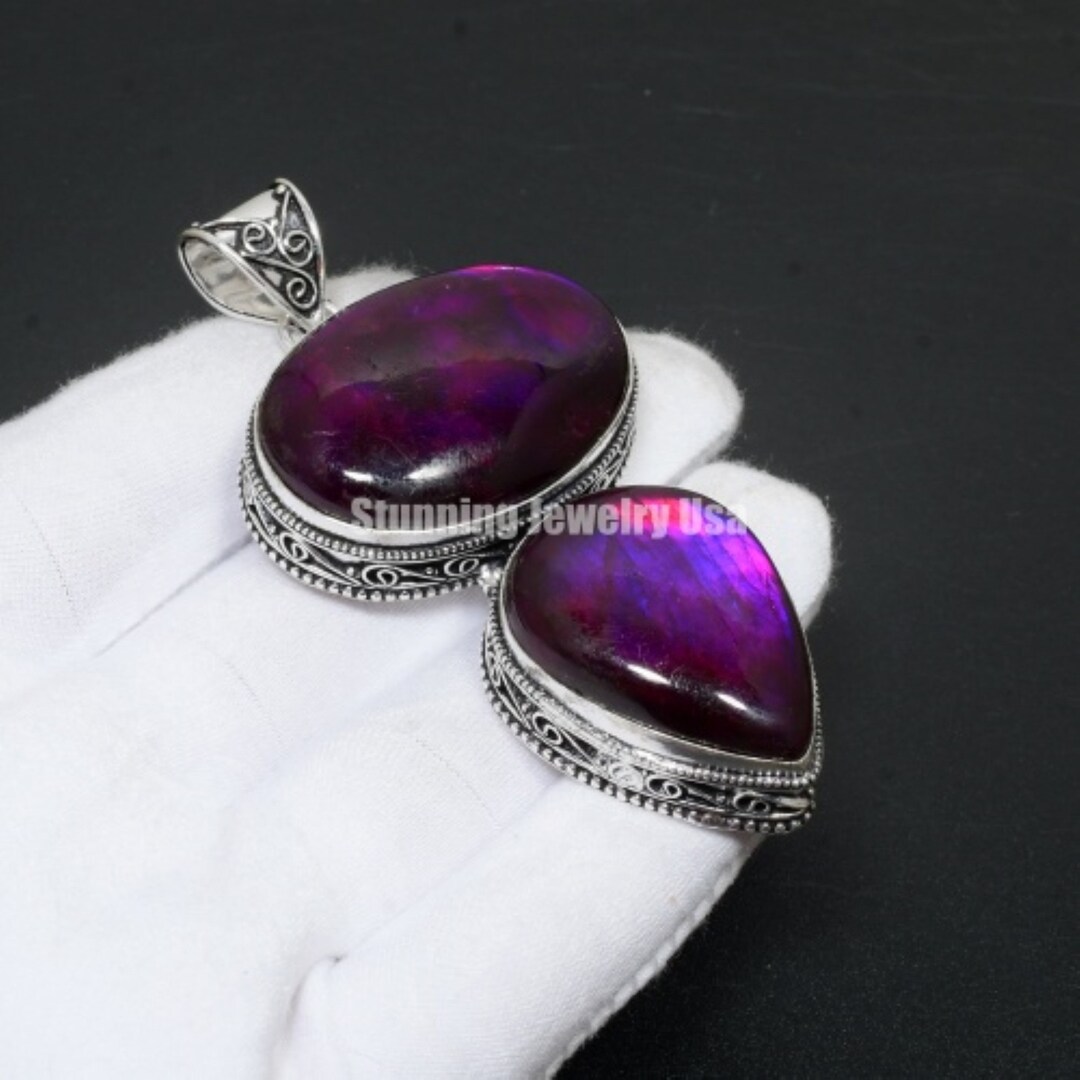 Pink Flash Labradorite Gemstone Pendant 925 Sterling Silver Pendant ...