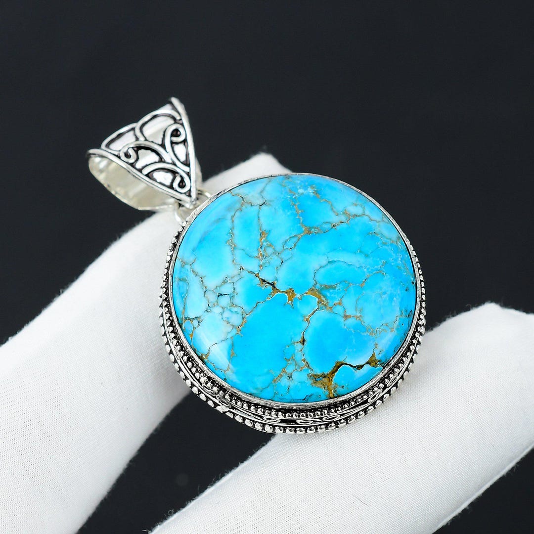 Tibetan Turquoise Pendant Natural Turquoise Gemstone Pendant 925 ...