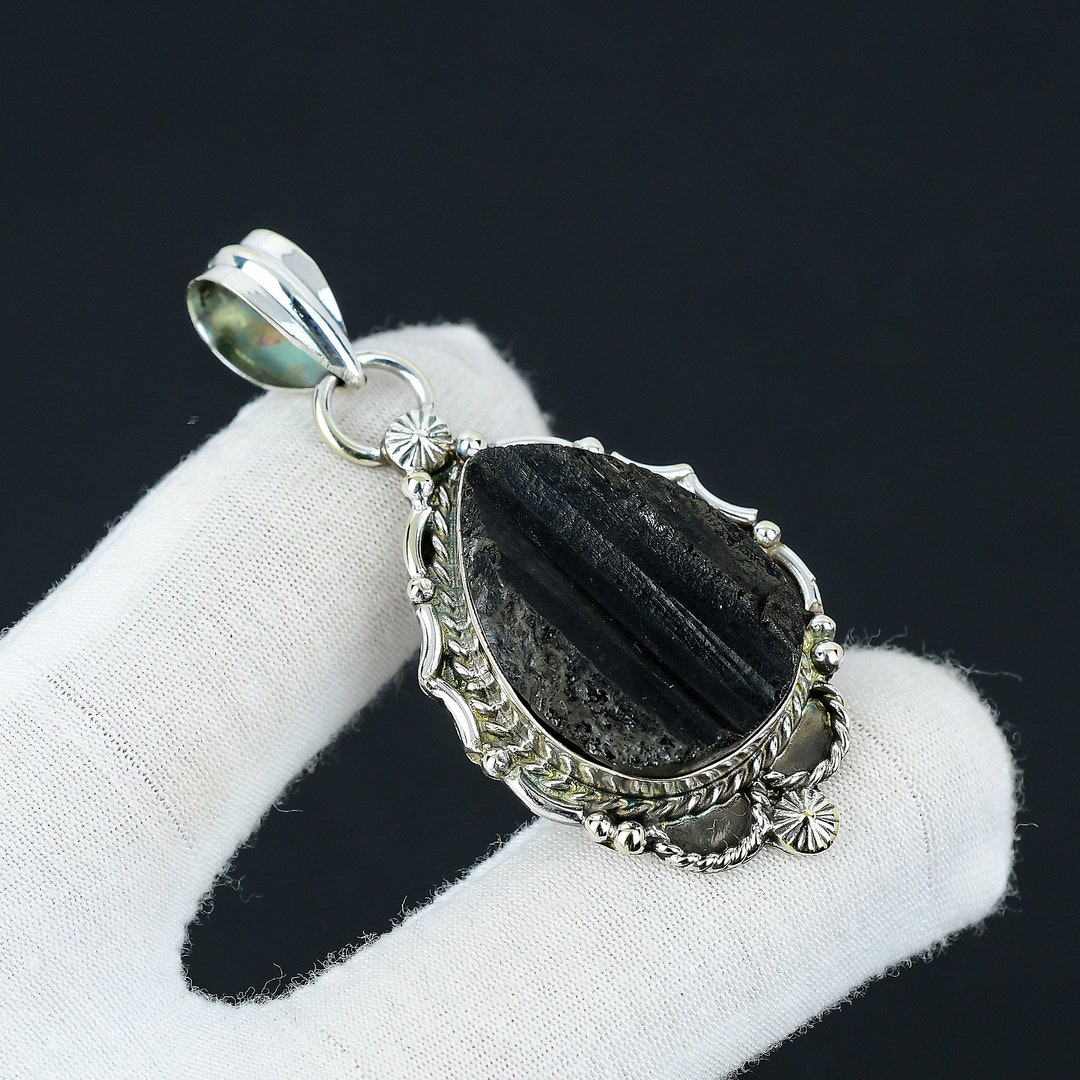 Black Tourmaline Pendant, Natural Black Tourmaline Jewelry, 925 ...
