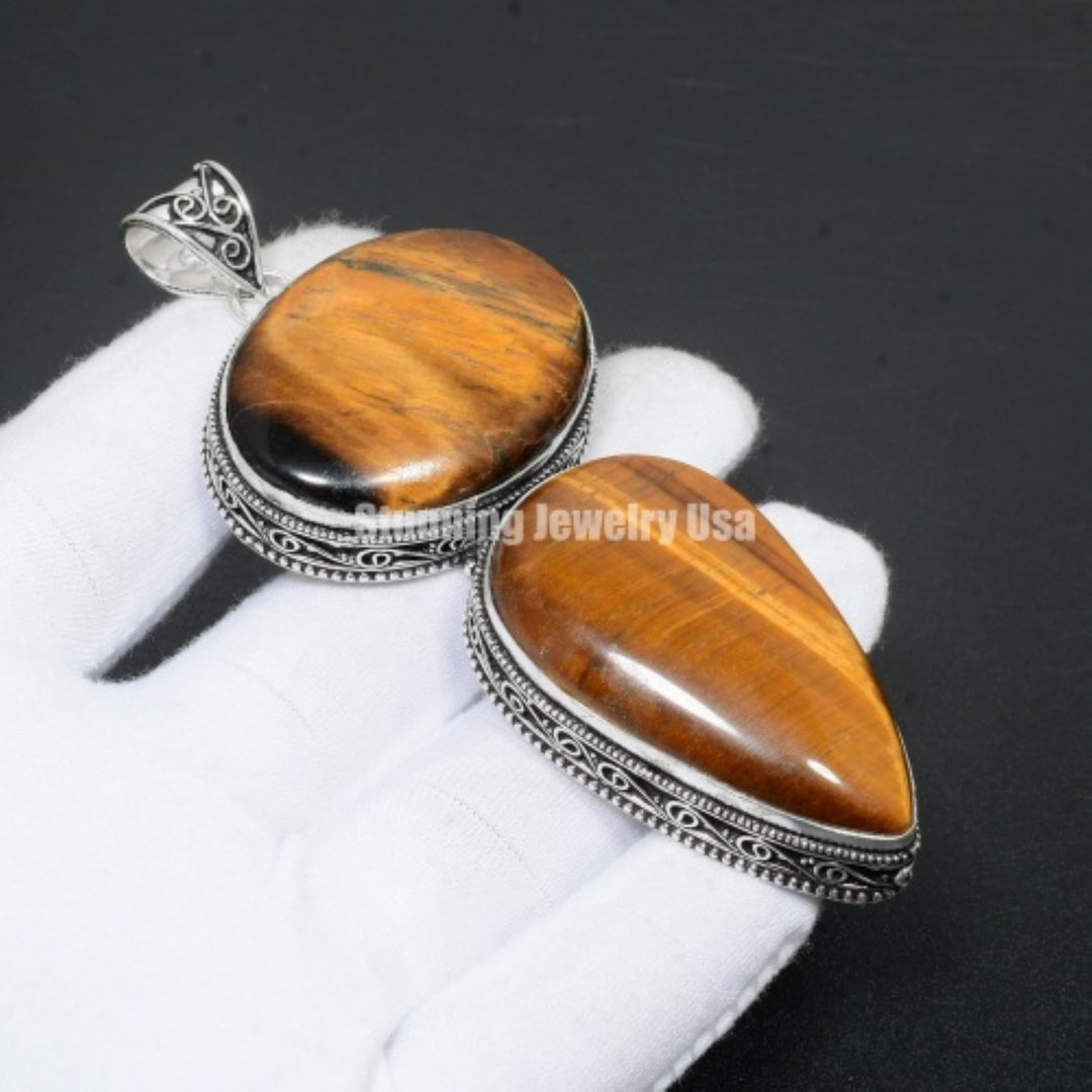 Tiger Eye Pendant With Silver Chain Necklace 925 Sterling Silver ...