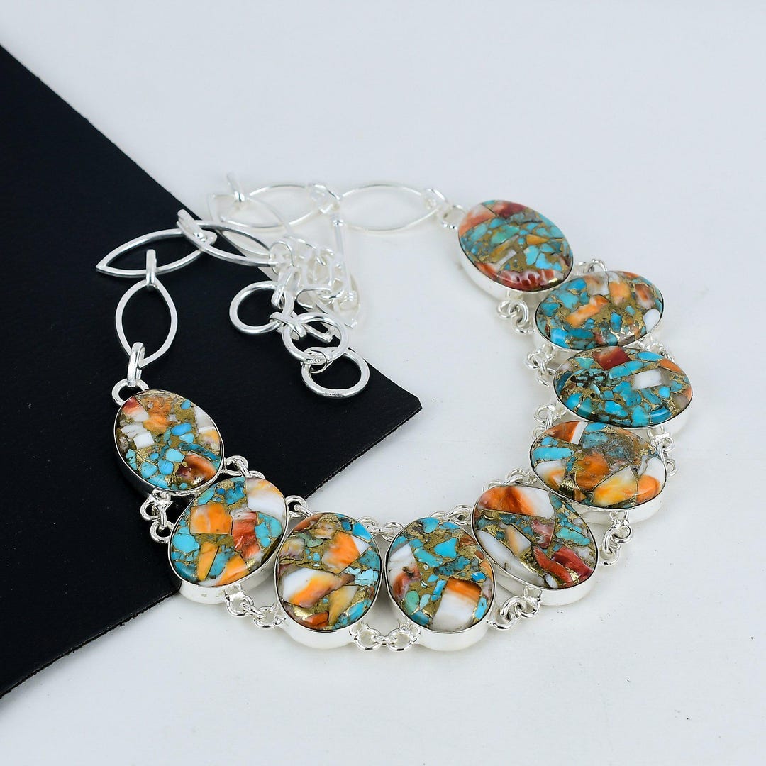 Natural Orange Spiny Oyster Turquoise Natural Gemstone Necklace ...