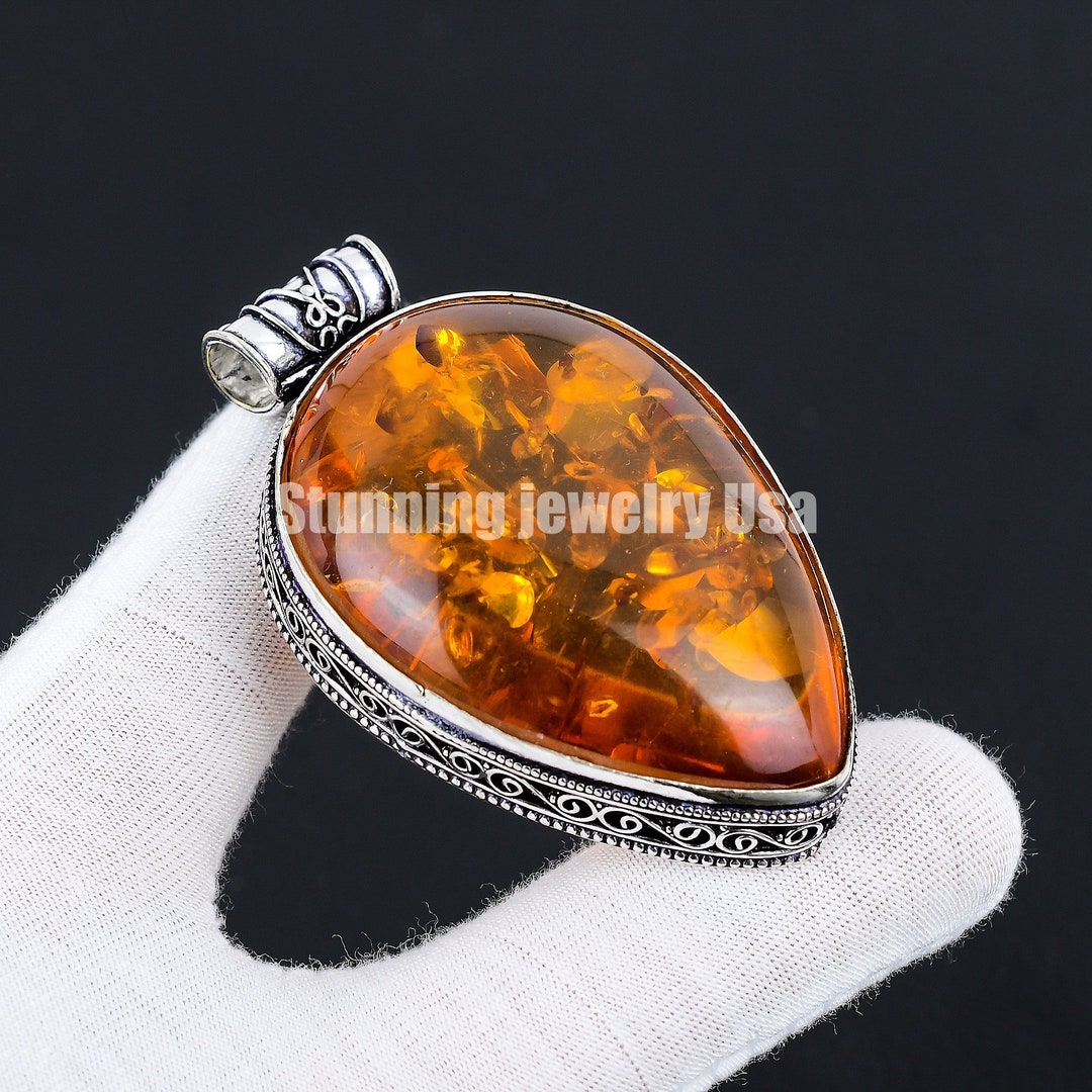 Baltic Amber Silver Pendant 925 Sterling Silver Pendant Silver Jewelry ...