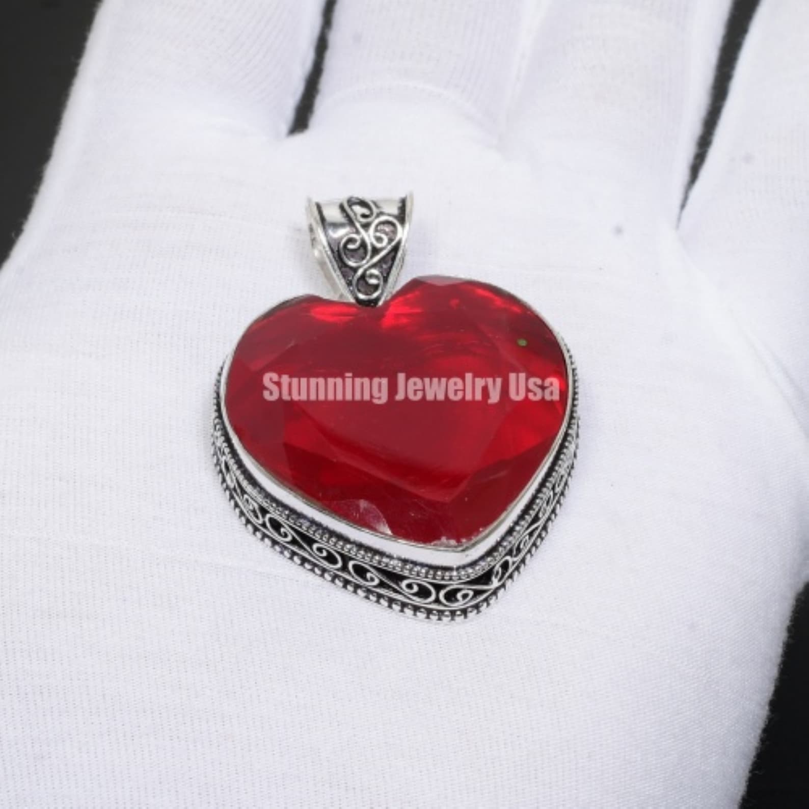 Red Garnet Pendant Heart Shape Garnet Pendant 925 Sterling - Etsy