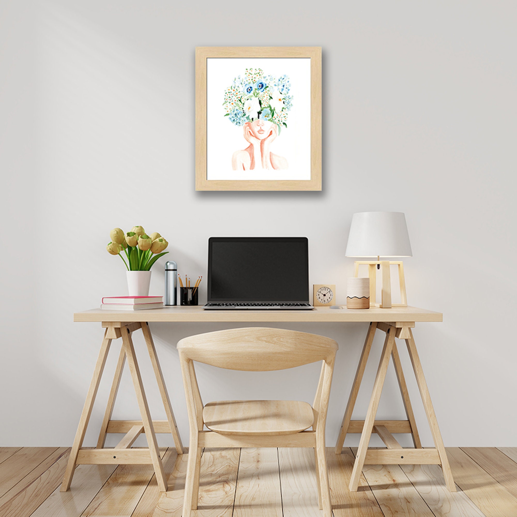 Watercolor Girl With Flowers Art Print - Art Print - Watercolor Art ...