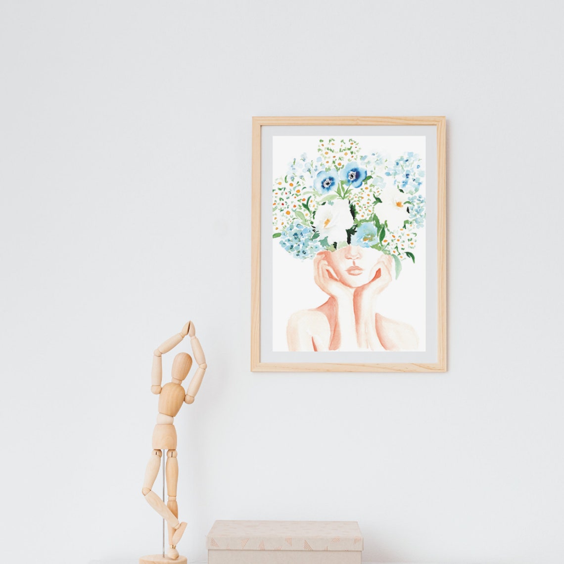 Watercolor Girl With Flowers Art Print - Art Print - Watercolor Art ...