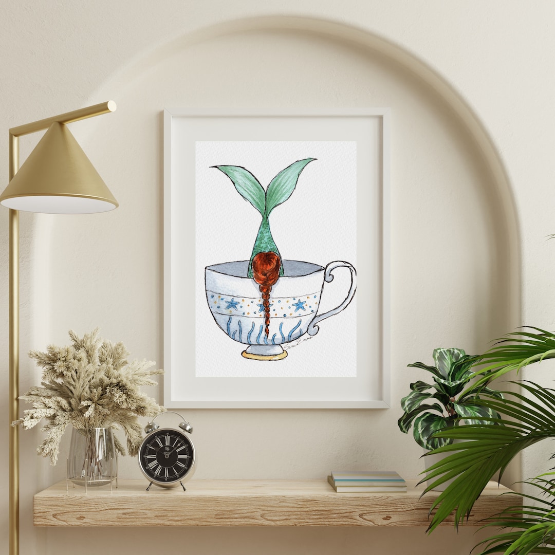 Watercolor Mermaid, Mermaid in Teacup , Mermaid, Teacup, Nautical Decor ...
