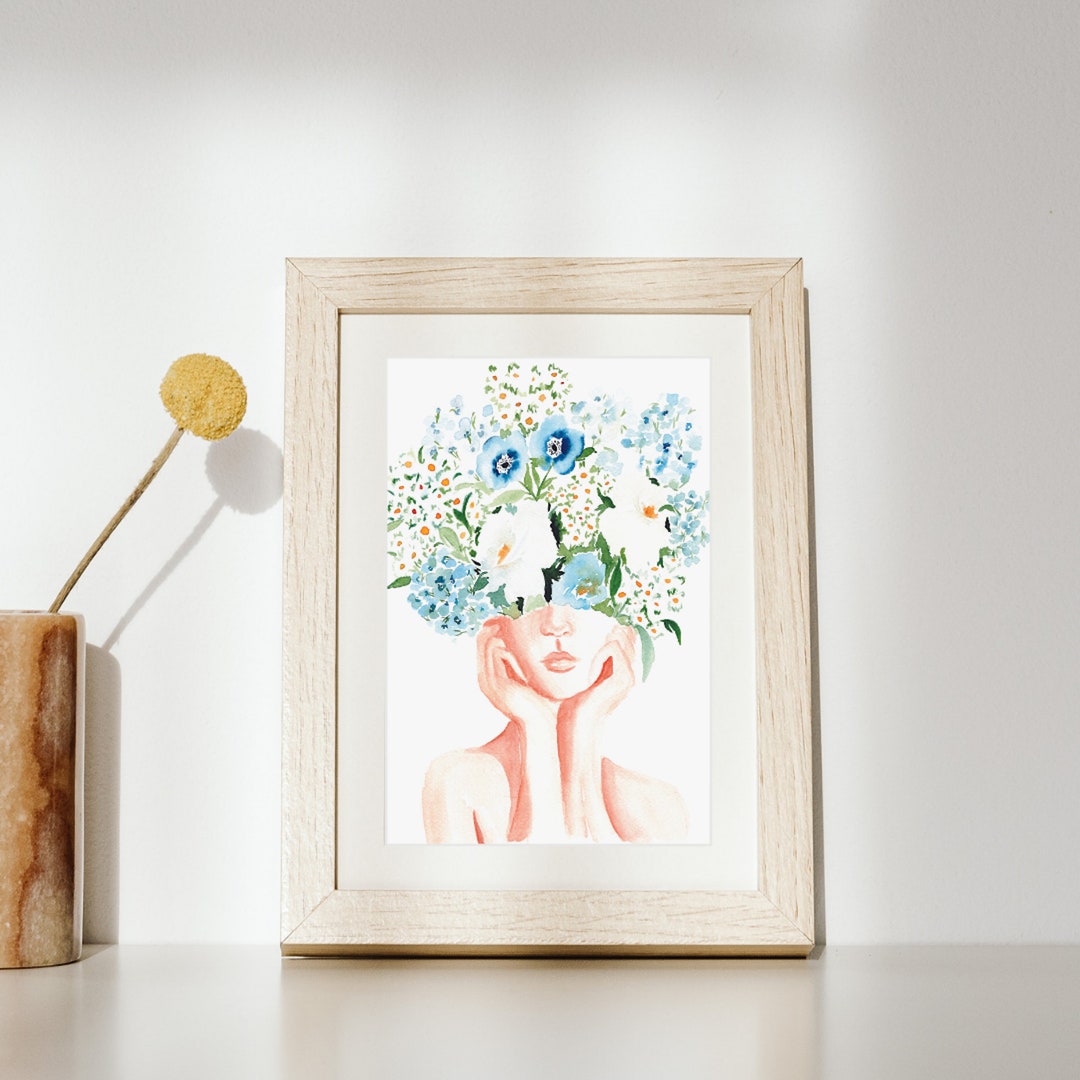 Watercolor Girl With Flowers Art Print - Art Print - Watercolor Art ...