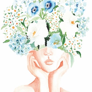 Watercolor Girl With Flowers Art Print - Art Print - Watercolor Art ...