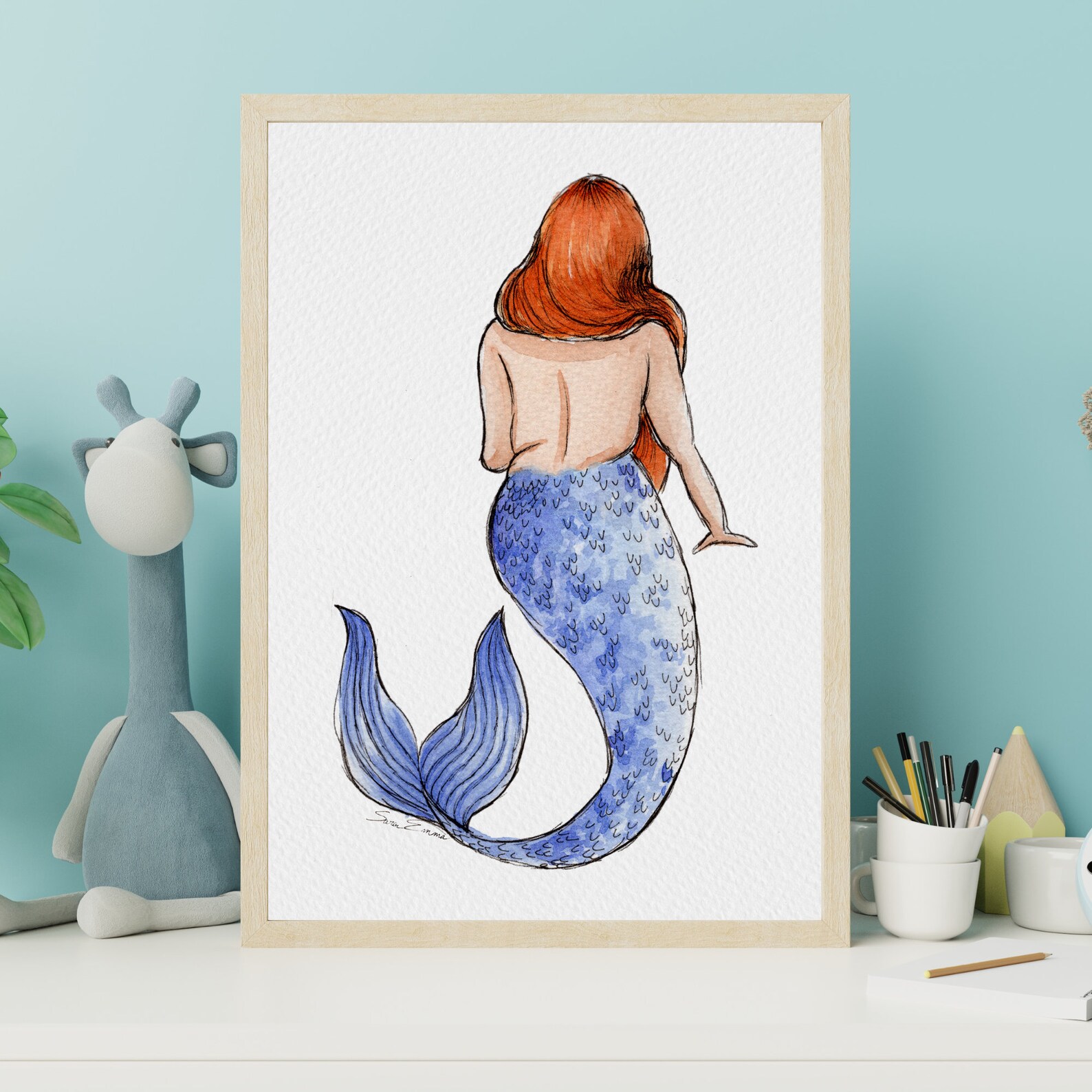 Watercolor Mermaid Art Print, Ocean Inspired Decor, Wall Art, Mermaid ...