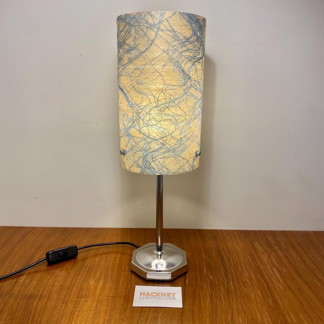 Art Deco Styled Mid Century Chrome Lamp Base With Unusual Blue Spun ...