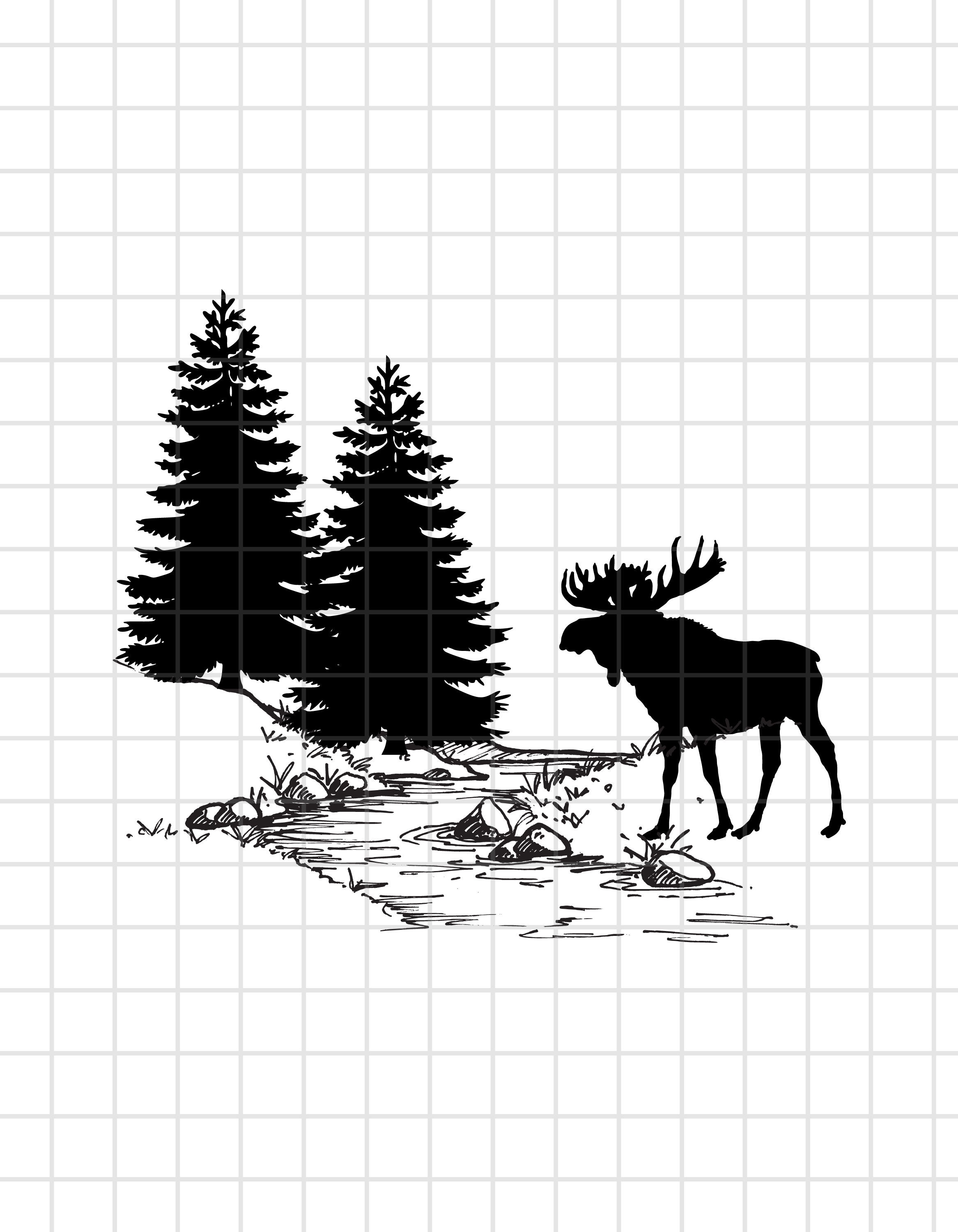 Moose by River SVG Pine Tree, Outdoor, Coffee Mug Svg, Sticker Png, T ...