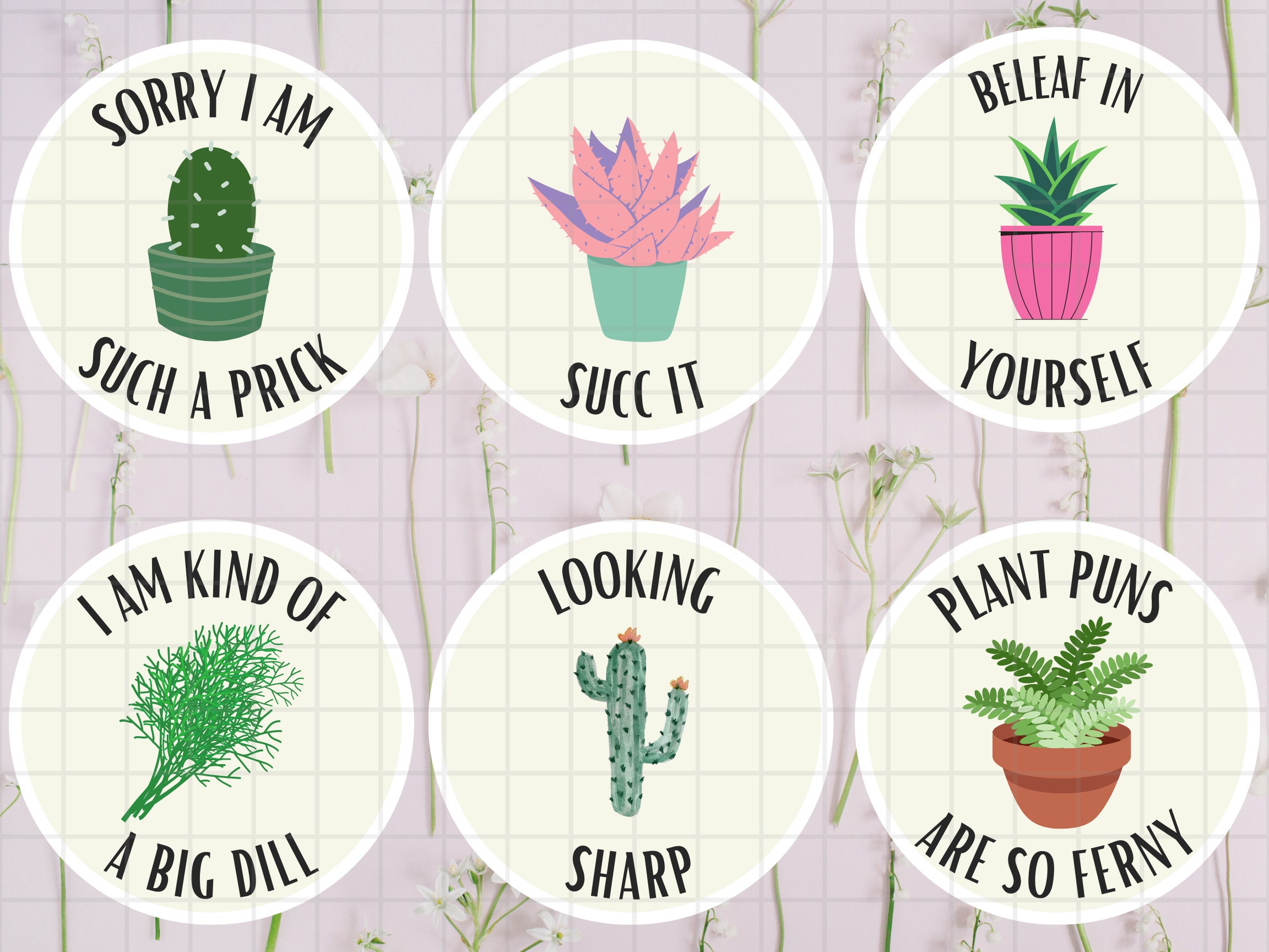Plant Succulent Pun Printable Sticker PNG SVG - Potted Plant, Bundle ...