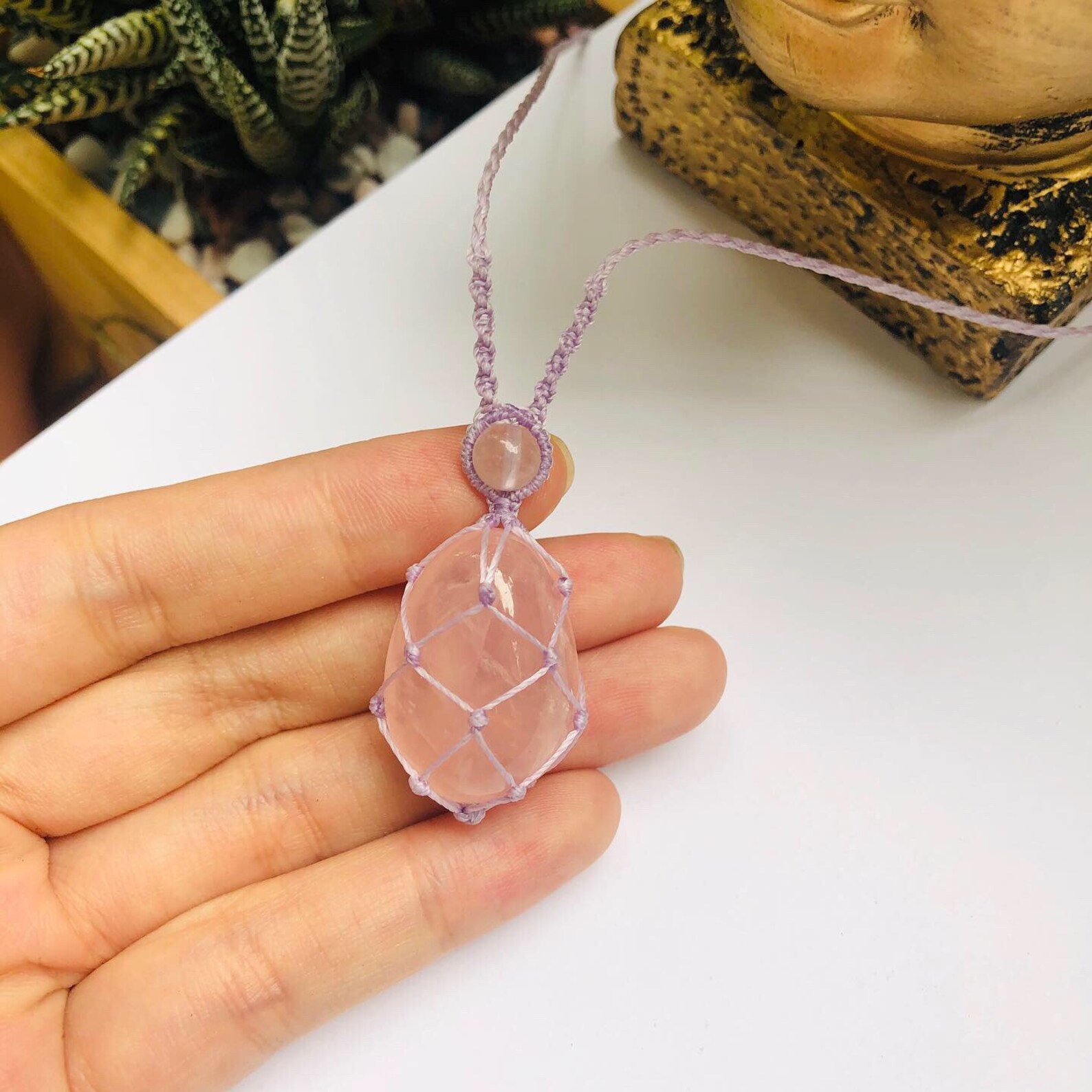 Rose Quartz Macrame Necklace | Etsy