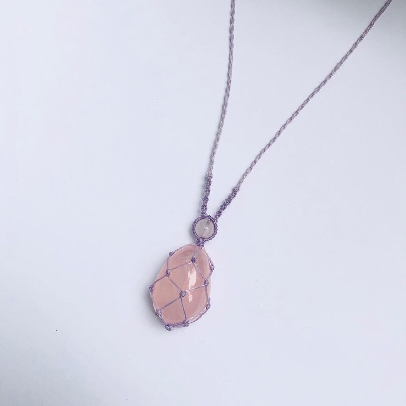 Rose Quartz Macrame Necklace | Etsy