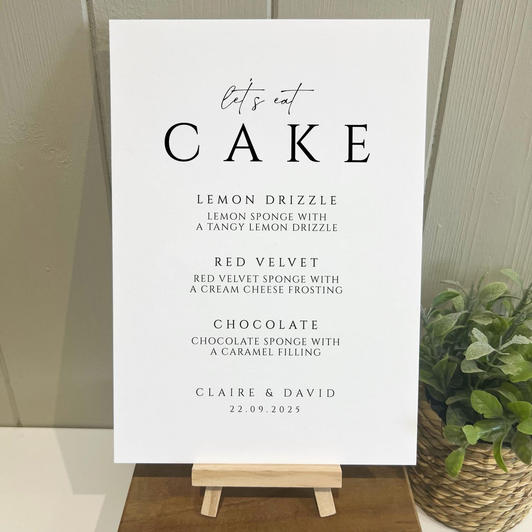 Let's Eat Cake, Cake Menu With Flavours Wedding Reception Table Sign ...