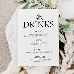 Drinks Menu Wedding Reception Bar Sign - Etsy