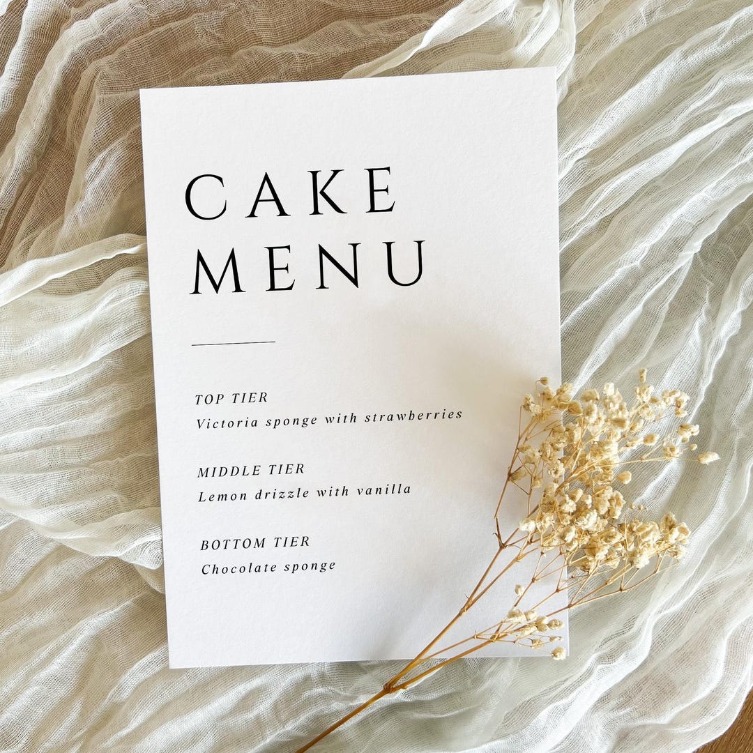 Minimalist Cake Description Wedding Sign, Personalised and Printed - Etsy