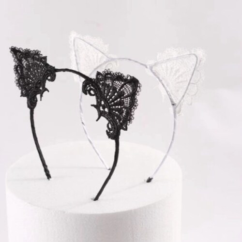 Black Color Lace Cat Ears Headband - Etsy