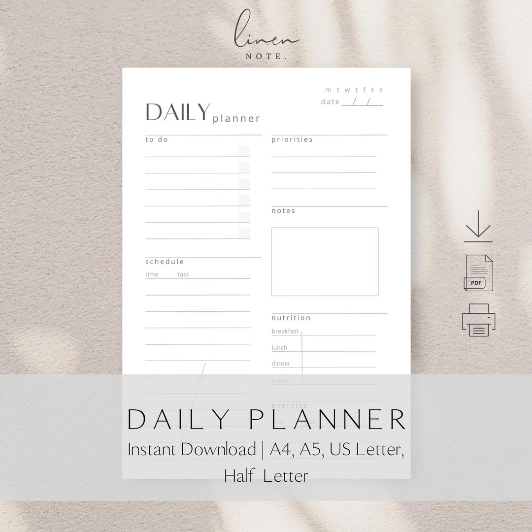 Minimalist Daily Planner Printable - Etsy