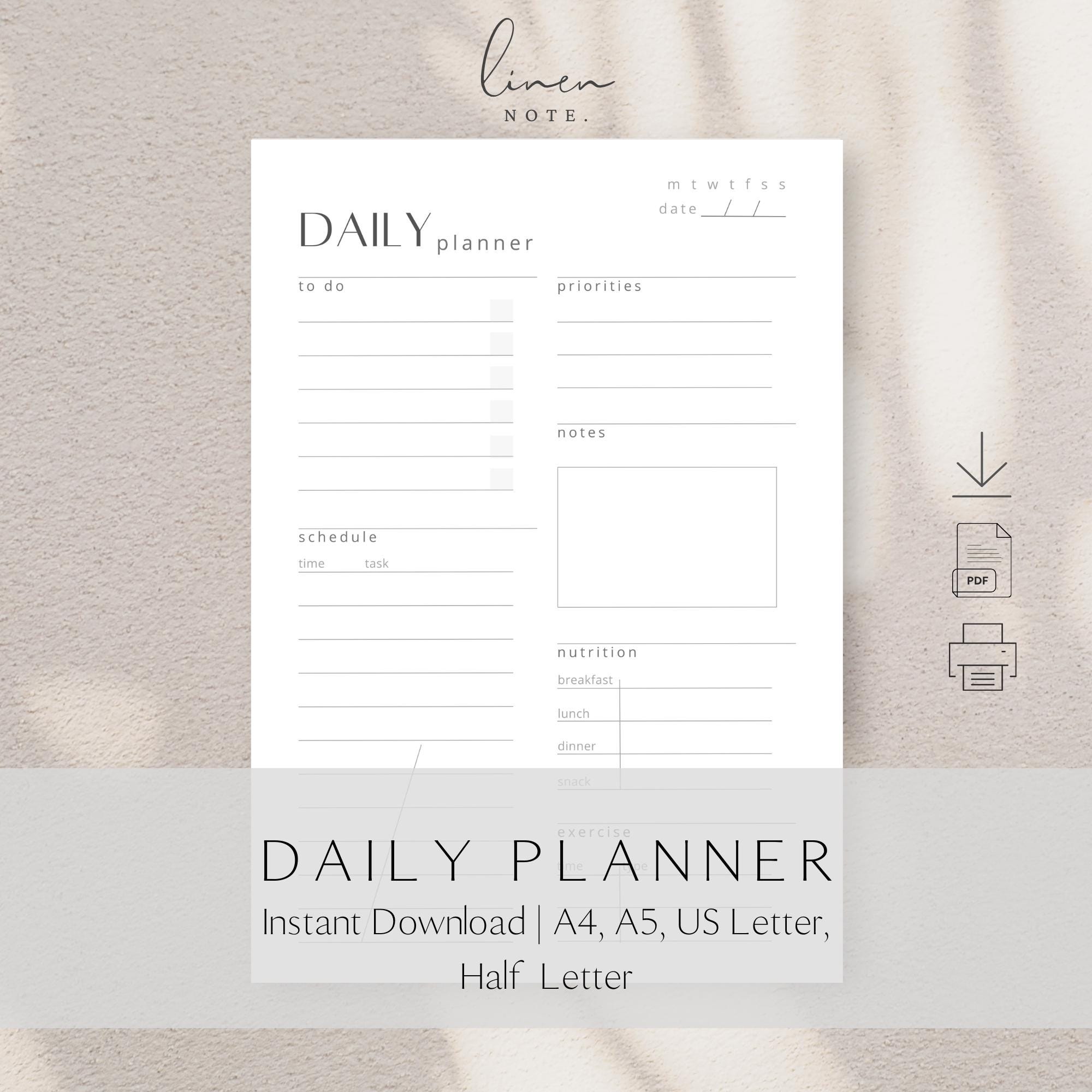 Minimalist Daily Planner Printable - Etsy