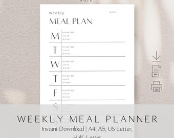 Minimalist Weekly Meal Planner, Simple Meal Planning Tool, Great Gift ...