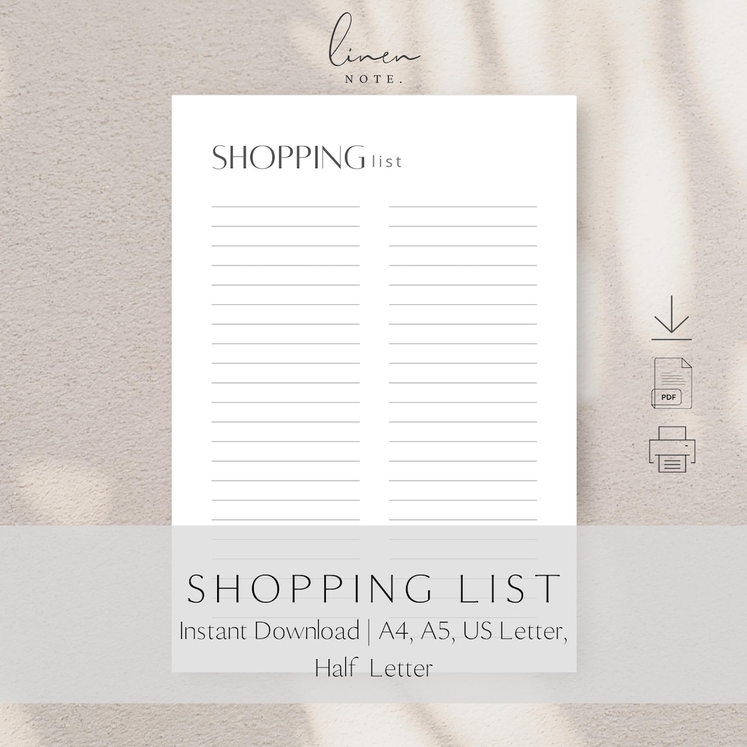 Minimalist Shopping List - Printable - Etsy