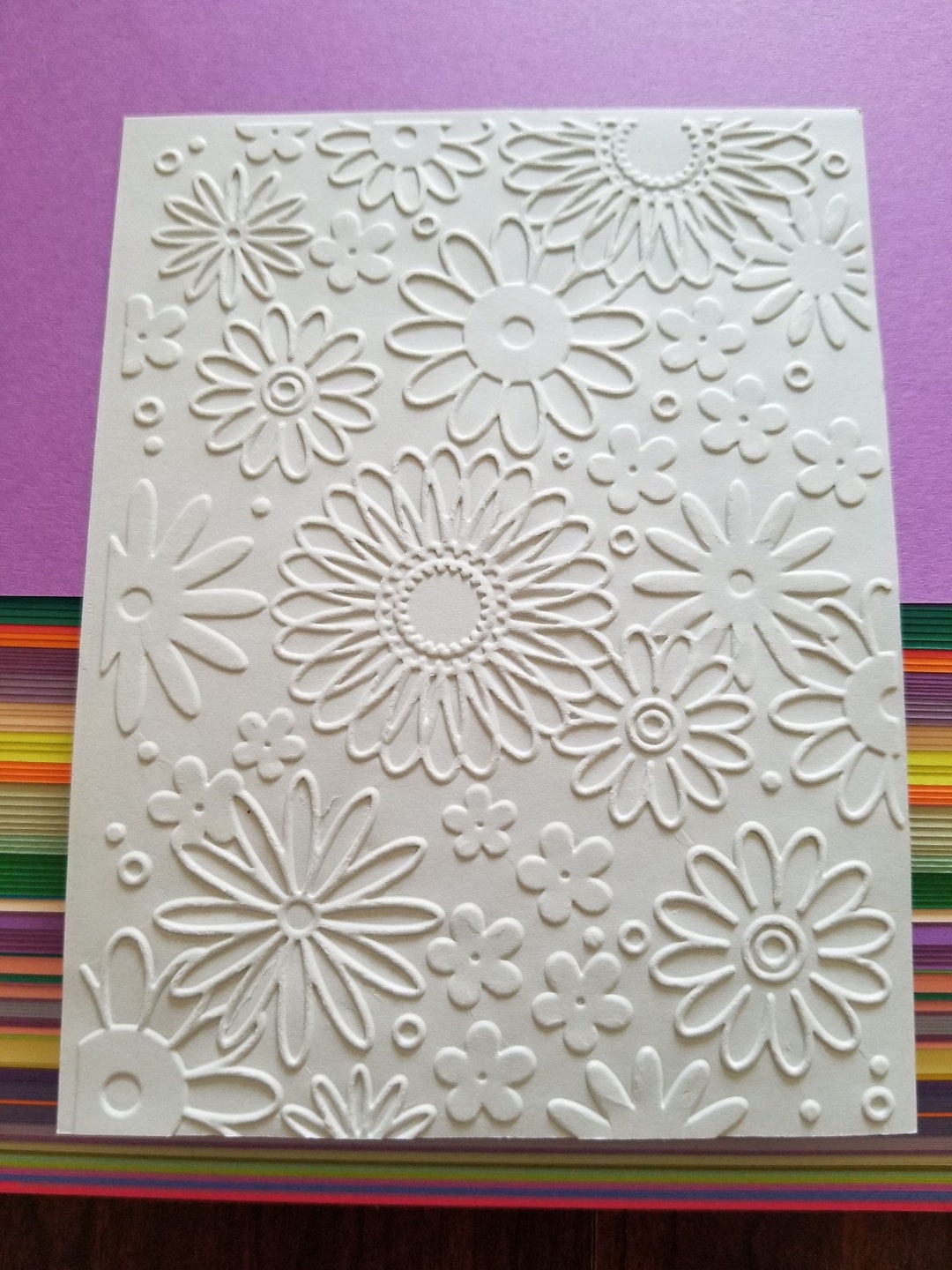 10 Embossed Cardstock Flower Background Sheets Embossed Card Front ...