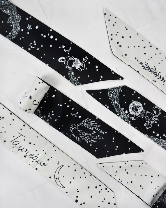 Black and White Zodiac Twill Scarf for Summer Pisces Aries | Etsy