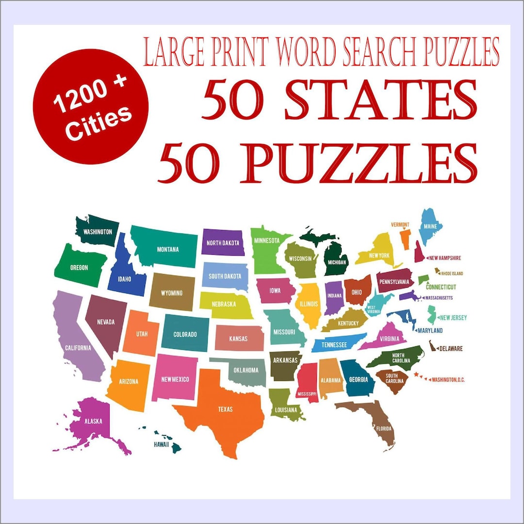 Word Search Solve and Learn States and Cities 50 Large Print Puzzles ...