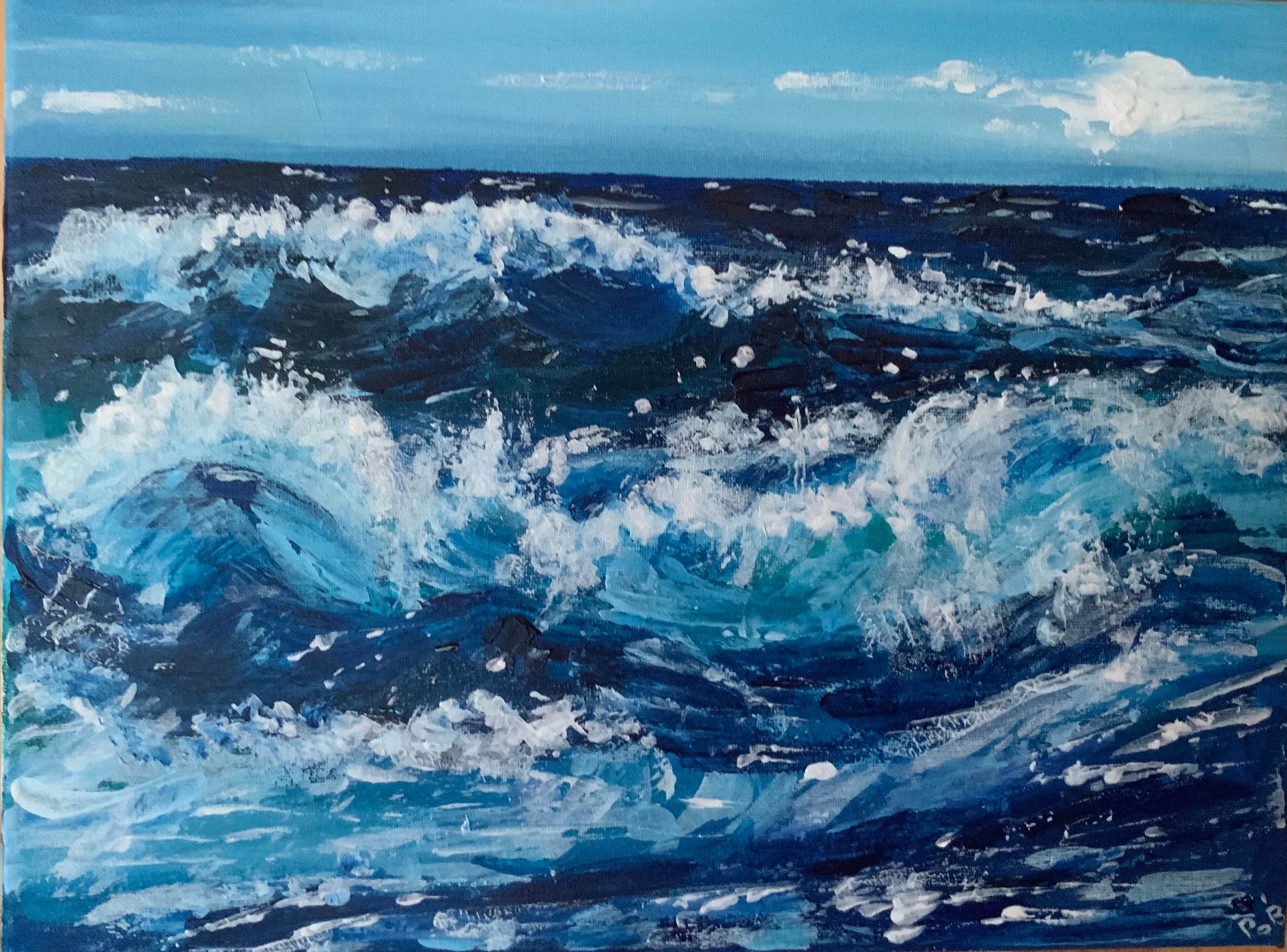 Arte de playa. Arte abstracto del océano. Olas y nubes pintura | Etsy