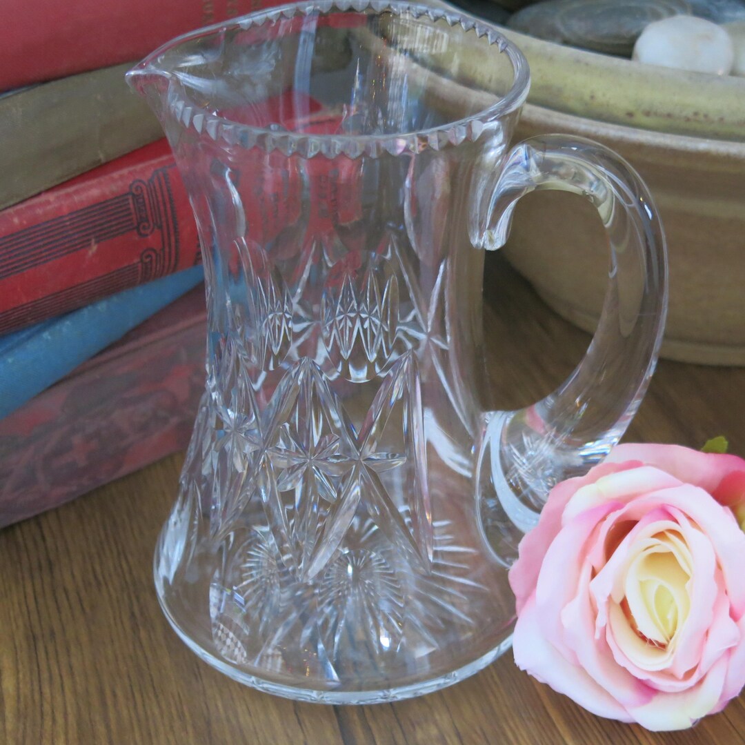 Vintage Cut Glass Jug Water Jug Vase Decorative Approx. 800ml Capacity ...