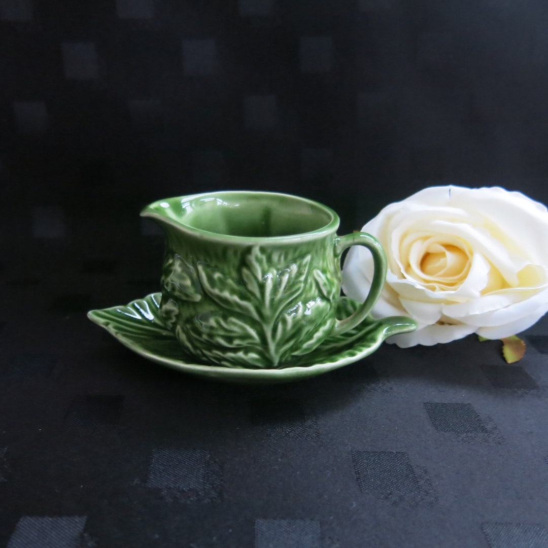 Vintage Sylvac Green Cream/milk Jug/condiment Pot With Saucer - Leaf ...