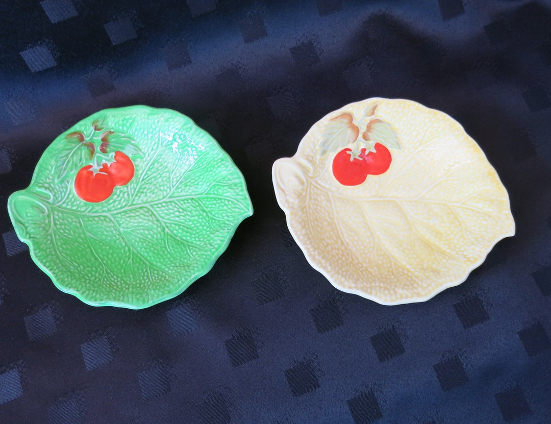 Vintage Crown Devon Leaf Dishes: Yellow & Green Tomato Design, Set of 2 ...