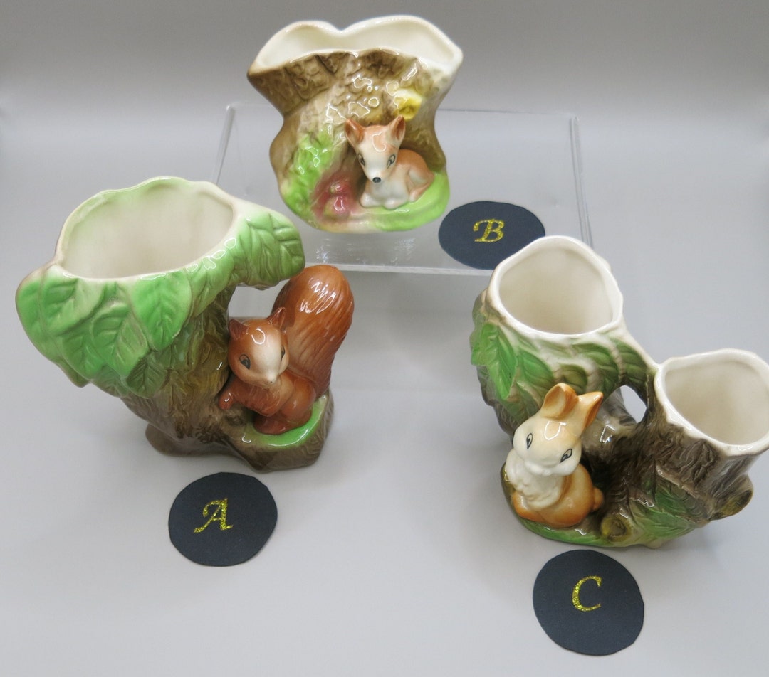 Vintage Eastgate Pottery Fauna Vases - Woodland Animal Design ...