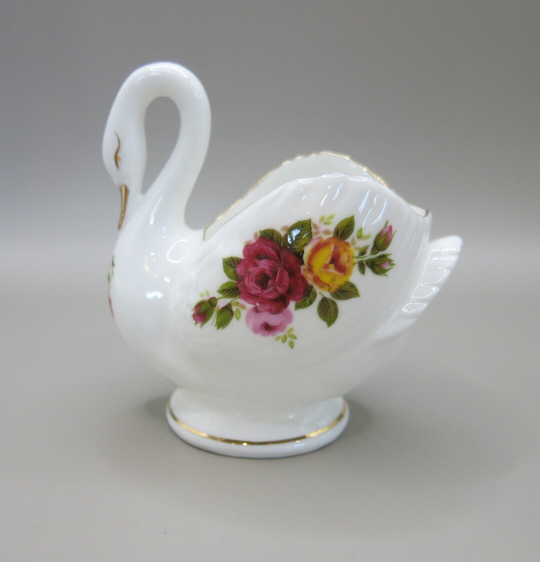 Vintage Cottage Rose Fine Bone China Swan - Collectible - Etsy