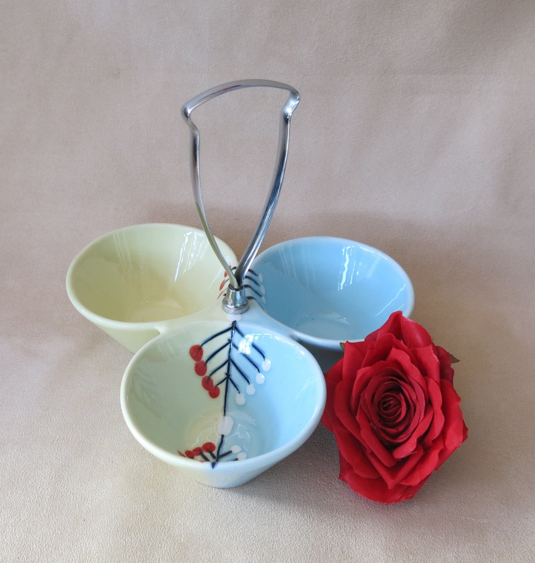 Vintage Serving Stand Dish Trio for Relish Hors D'oeuvres Colourful ...