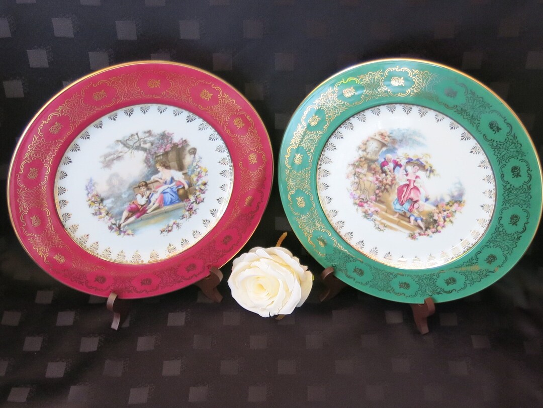 Vintage Hand Decorated Victorian Plates X 2 Depicting Courting Couple ...