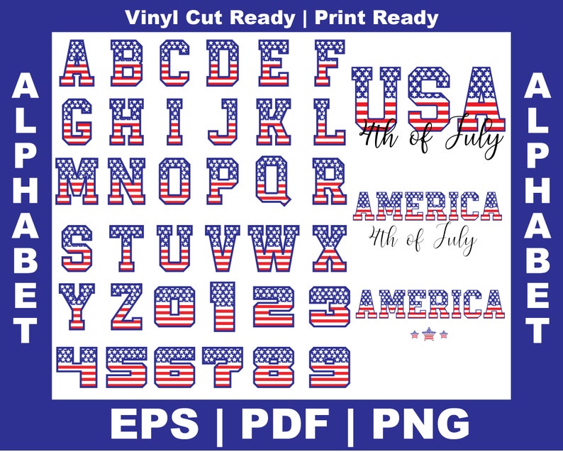 AMERICAN FLAG 4th of July Alphabet & Numbers SVG Bundle Patriotic ...