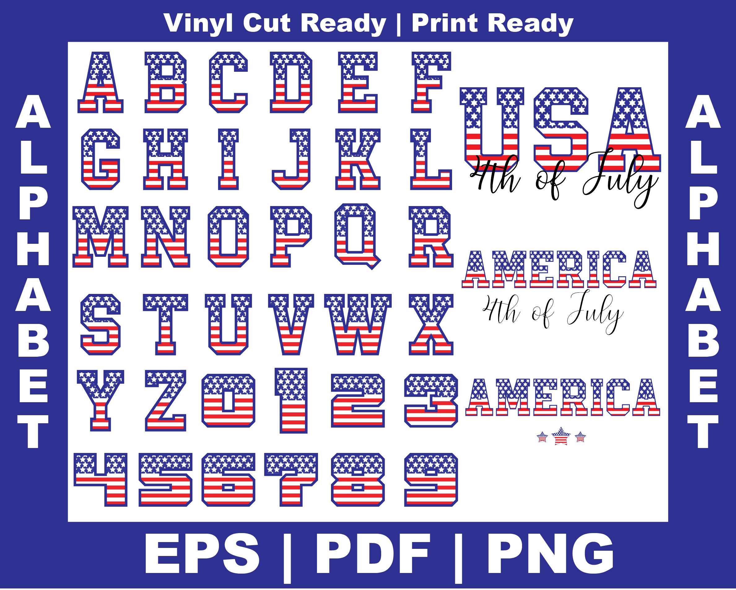 AMERICAN FLAG 4th of July Alphabet & Numbers SVG Bundle Patriotic ...