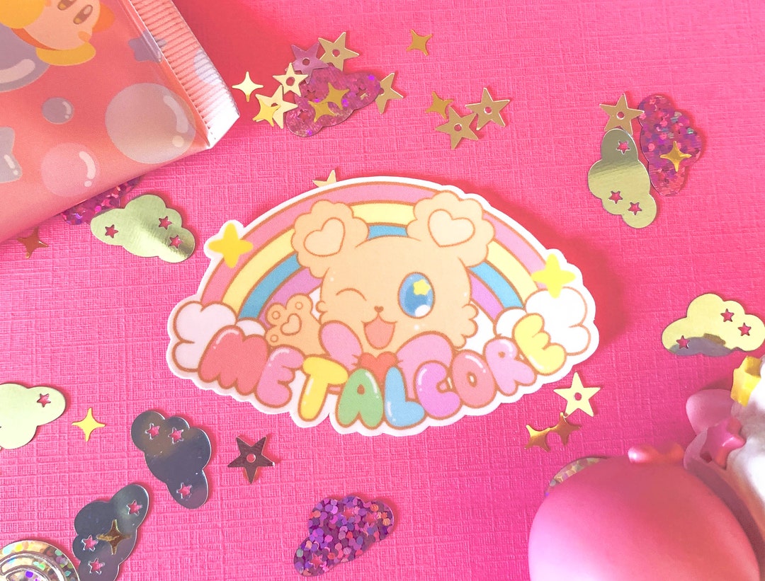 Cute Rainbow Metalcore Kawaii Metalhead Bear | Glossy Vinyl Waterproof ...